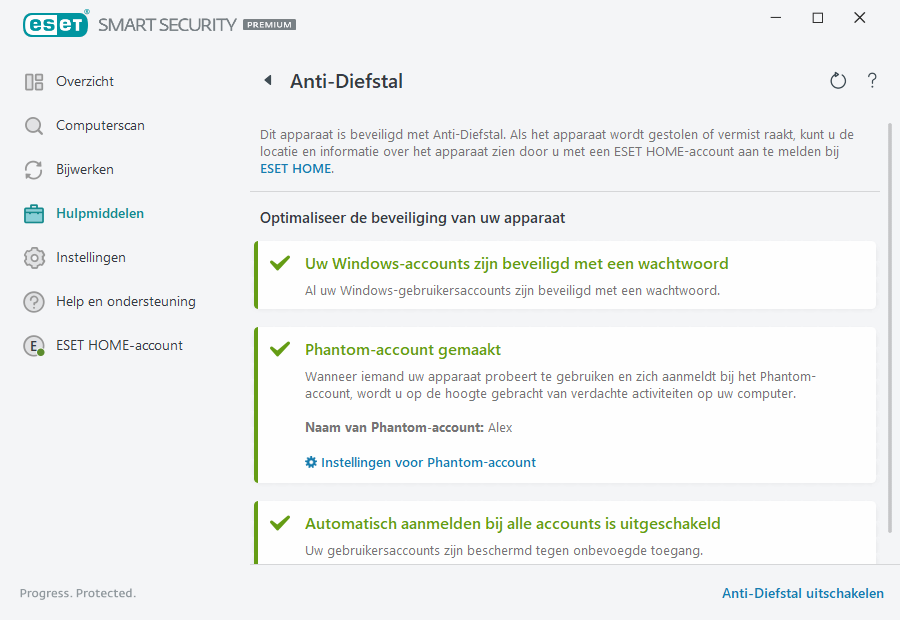 Anti-Diefstal | ESET Smart Security Premium 18 | Online-Help van ESET